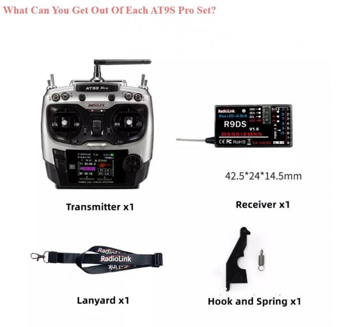 AT9S PRO 10/12 Channels 2.4GHz RC Radio Transmitter and Receiver R9DS ...
